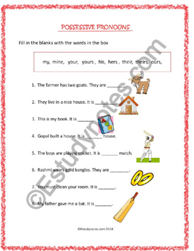 Grade 2 English Possessive Pronouns Worksheets | Estudynotes