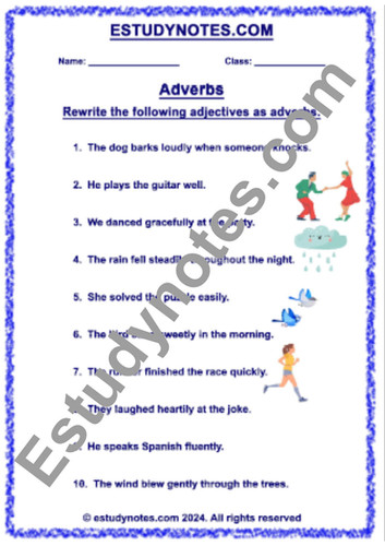 English Adverbs - Underline The Adverbs Worksheet 2 | Estudynotes