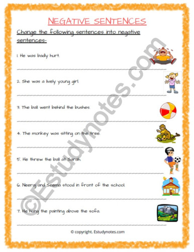 Grade 2 English Negative Sentences Worksheets | Estudynotes