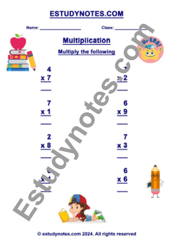 Maths Revision - Number Multiplication Worksheet 1 | Estudynotes