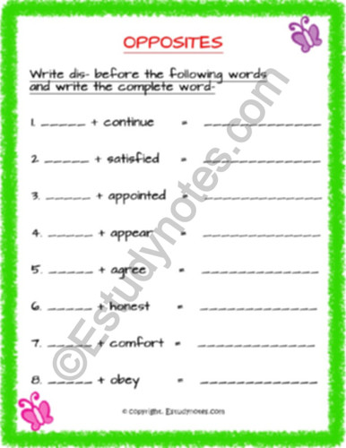 Grade 2 English Opposites - Prefix Dis Worksheets | Estudynotes