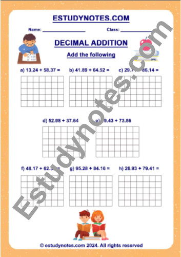 Maths Revision - Decimal Addition Worksheet 2 | Estudynotes