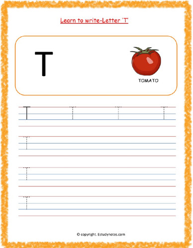 Preschool English Printable Worksheets for Alphabet T | Estudynotes
