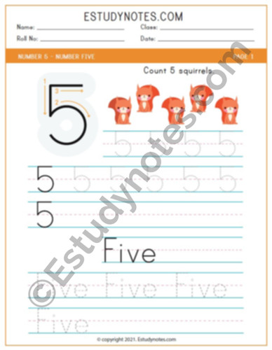 Junior KG Maths Worksheets For Number 5 | Estudynotes