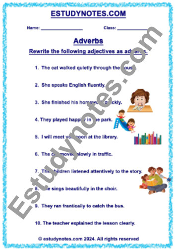 English Adverbs - Underline The Adverbs Worksheet 1 | Estudynotes