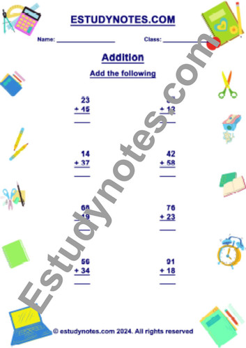 Maths Revision - Number Addition Worksheet 2 | Estudynotes