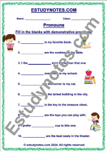 English Pronouns - Fill in the blanks Worksheet 5 | Estudynotes