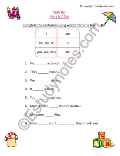 Grade 1 English Verbs Worksheets | Estudynotes