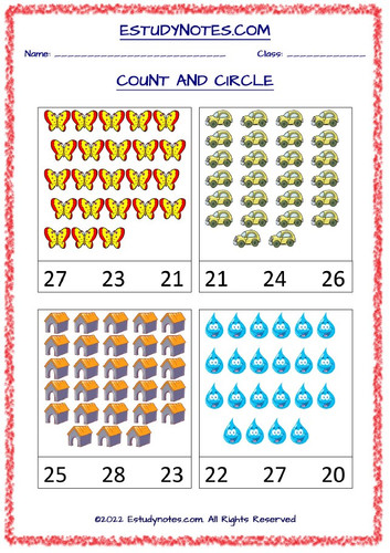 Senior KG Maths Worksheets For Numbers 21 to 30 | Estudynotes