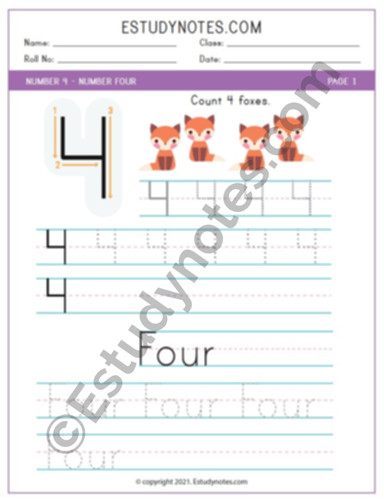 Junior KG Maths Worksheets For Number 4 | Estudynotes