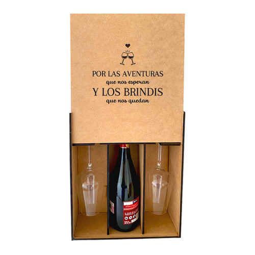 Caja MDF Para Vino y 2 Copas Con Soporte Grabada | Sin Botella ...