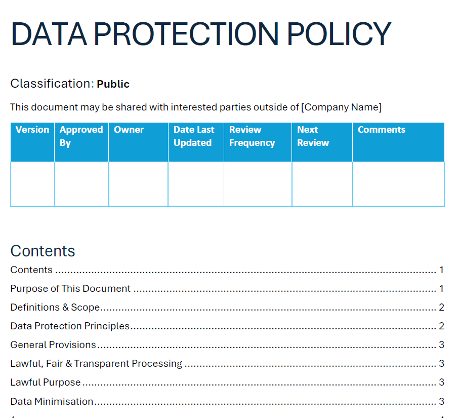 Data Protection Policy Download
