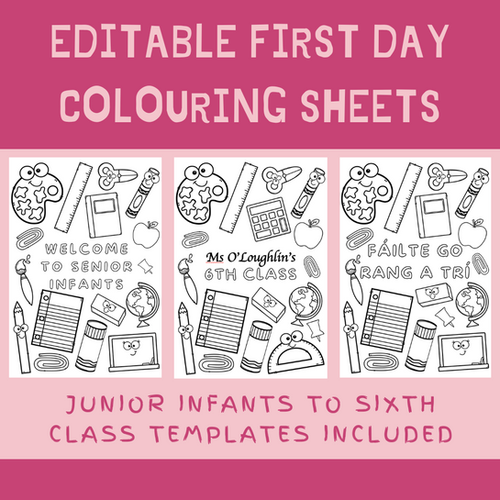 Editable First Day Colouring Sheets | Teacher Elaine