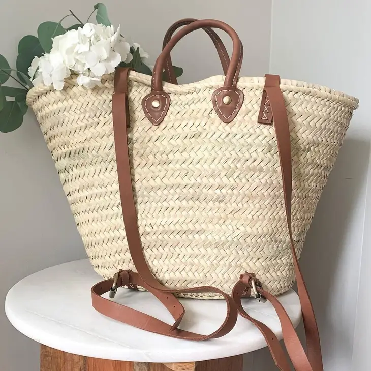 Straw and Leather Basket / Backpack - tan | Hands On Therapeutic