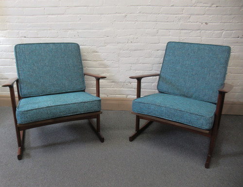 Pair of Mid-Century Selig Lounge Chairs with Sleigh Legs by Ib Kofod ...