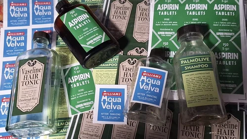 WW2 U.S. Glass Bottle Labels: (Shampoo, Aftershave, Aspirin & Hair Oil ...