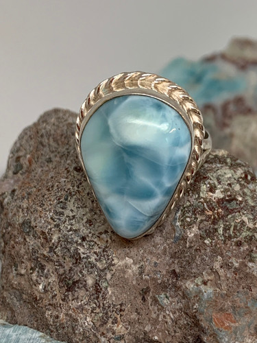 #025 Size 8 High Quality Asymmetrical Larimar Pectolite Ring | We Luv ...