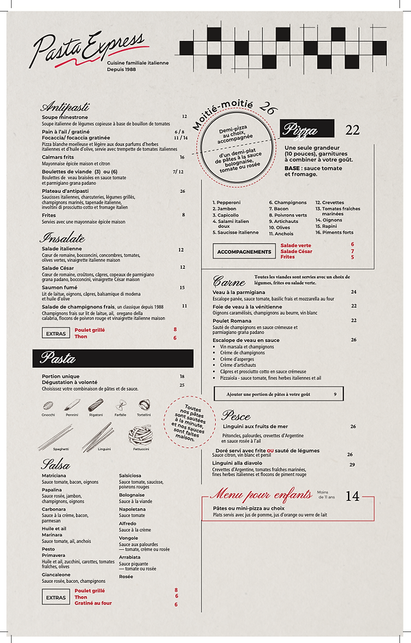 Menu après 20h | Pastaexpress