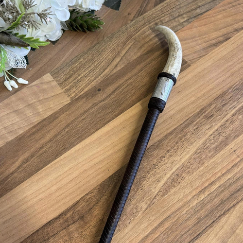 "Addison" Braided Leather Cane with Antler | JMJ CANES