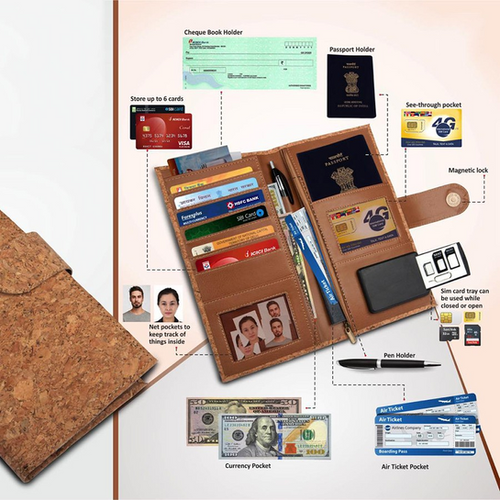 Eco-Friendly Cork Cheque Book Holder / Passport Holder With Sim Card ...