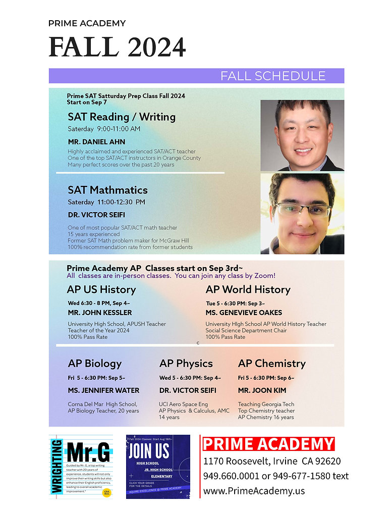 Prime Fall 2024 SAT & AP Schedule