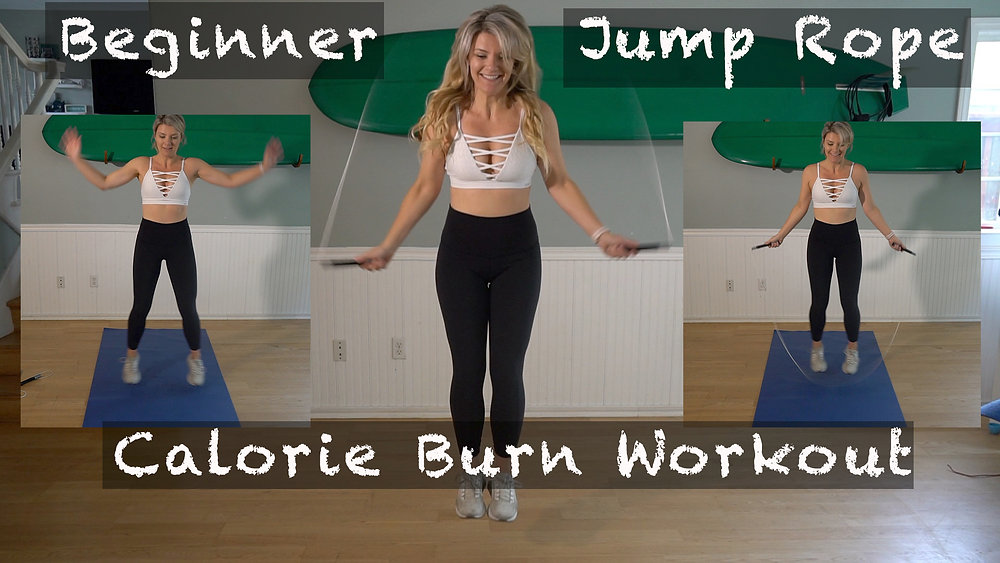 20 minute CALORIE BURN beginner JUMP ROPE workout- Full body on FIRE!