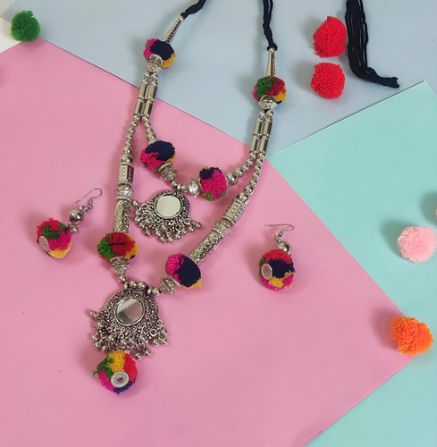 Mirror Layered Navratri Oxidised Long Jewellery Set | PIHAAT