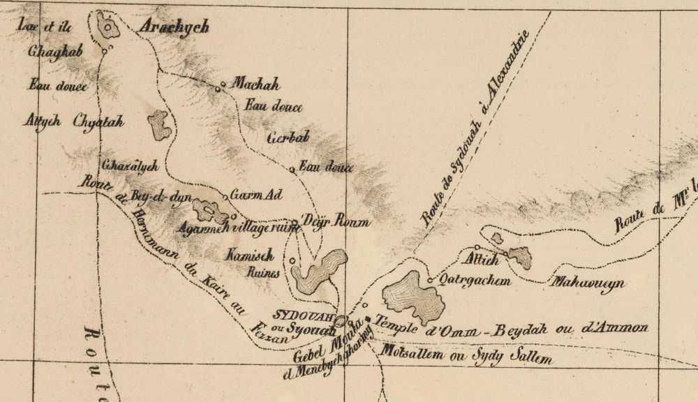 Old map with the paths of the first western travelers to discover the ...