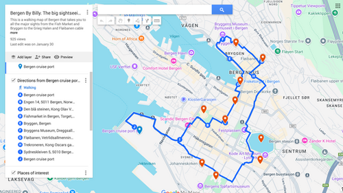 Map Bergen All the Sights Bryggen Fish Market Fløibanen - Easy Walking ...