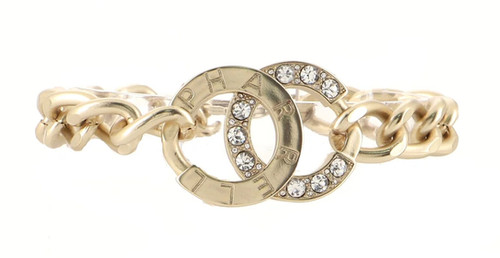 CHANEL X Pharrell Crystal Chain Bracelet Gold-Tone Interlocking CC Logo ...