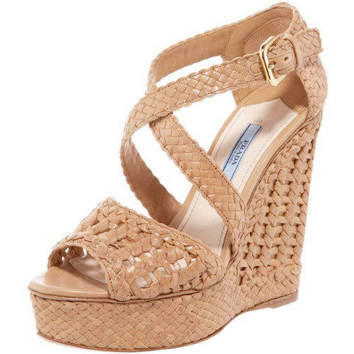 PRADA Natural Intreccio Madra Woven Platform Wedges 37.5 | Bellissima ...