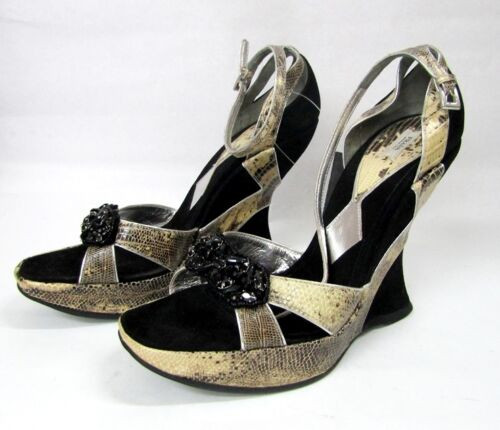 PRADA Python Black Suede Curved Wedges 39.5 9.5 | Bellissima Boutique