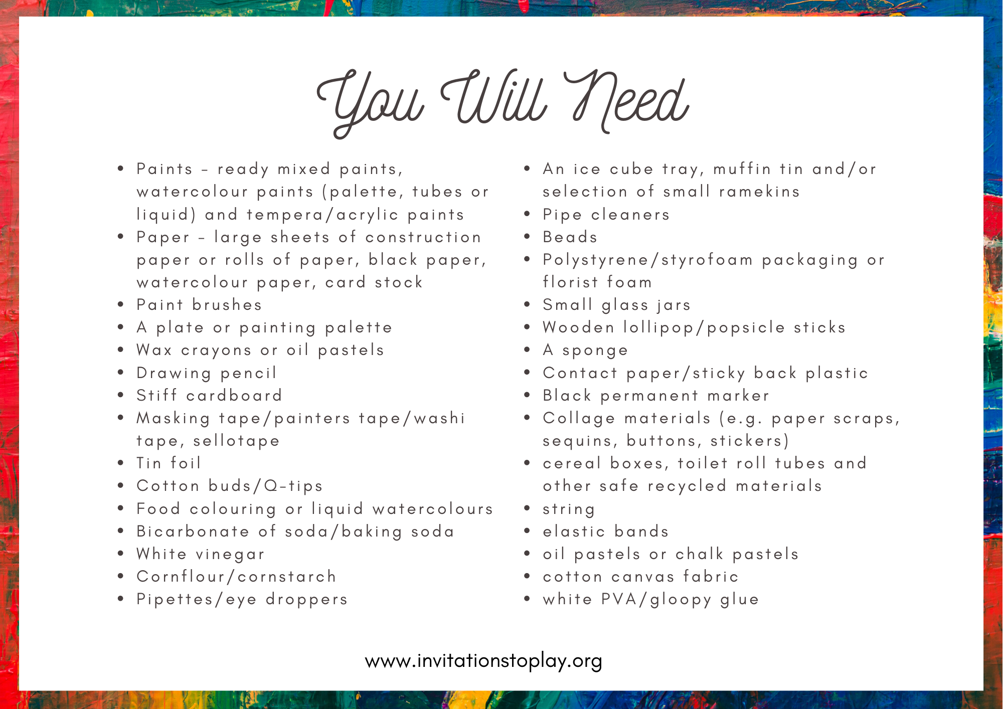 'Mix Your Own Paint Colours' Process Art Invitation