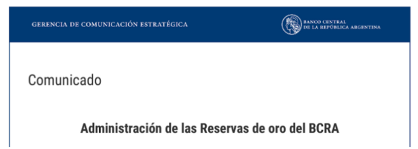 El BCRA las reservas y el oro