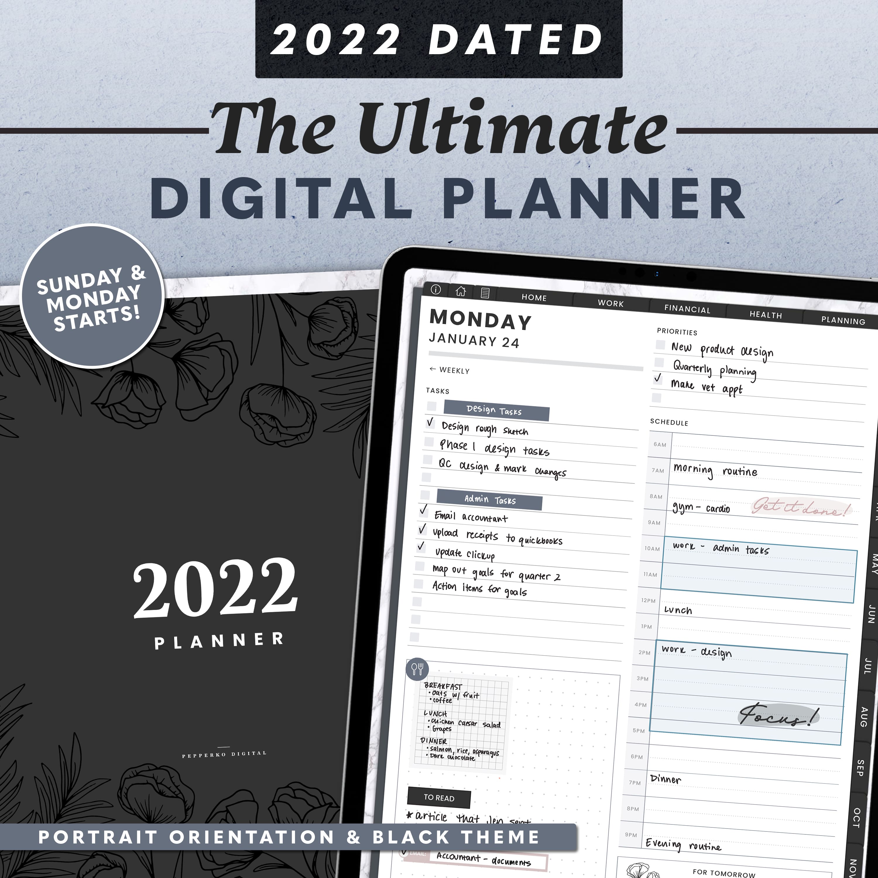 2022 Black Themed Digital Planner Paper Calendars & Planners etna.com.pe