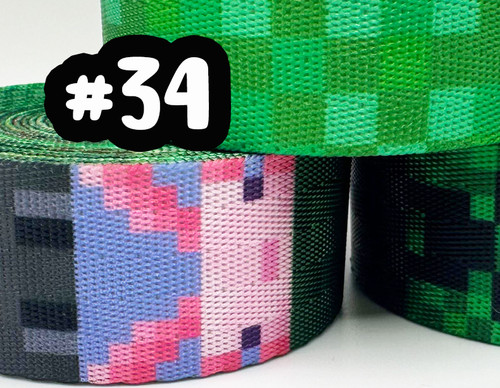 #34 Minecraft Pixel Green Double Sided Webbing | K&A Custom Fabrics