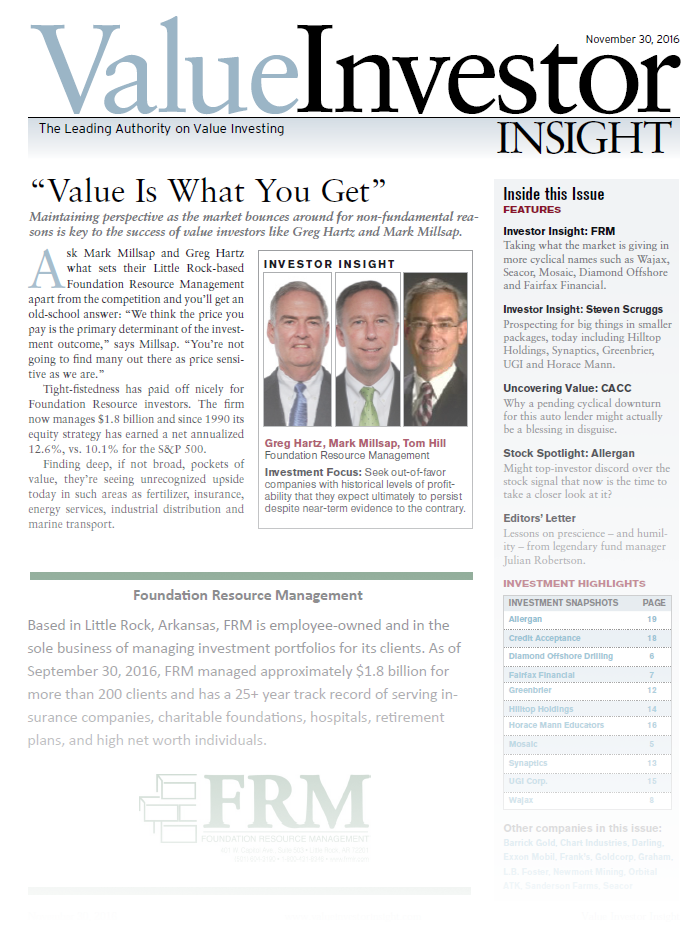 "Value Is What You Get" - FRM in Value Investor Insight