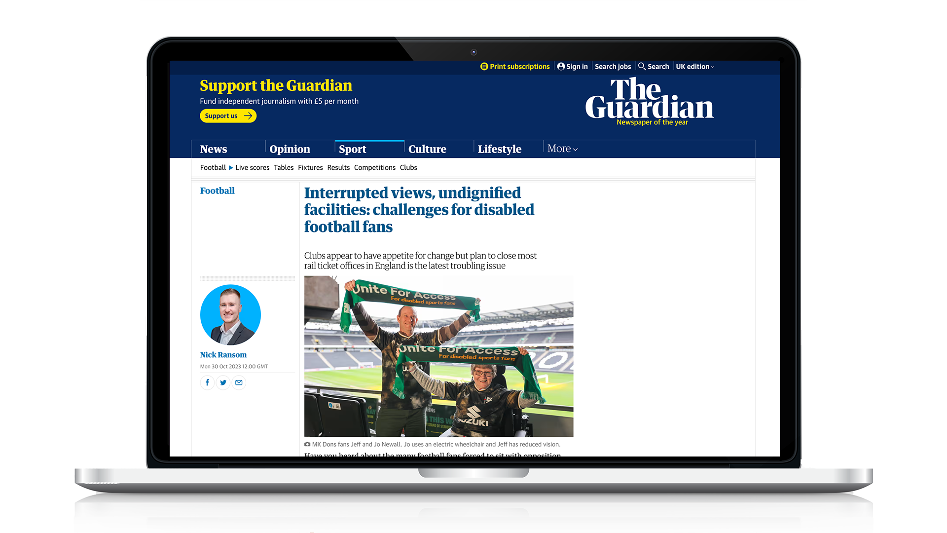 Nick Ransom | Feature exploring challenges for disabled football fans ...