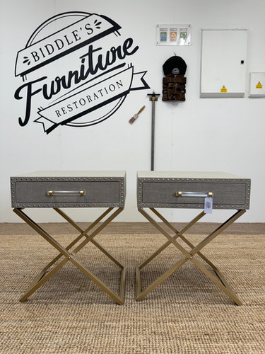 Pair of Studded Linen Side Tables | Biddle’s Furniture