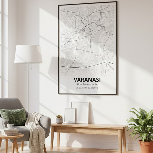Minimalistic Varanasi Map Poster | Wall Art | DriftCore
