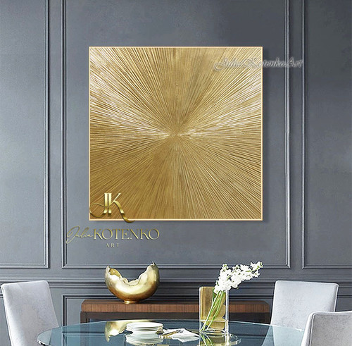Abstract Gold Painting "Rays" Gold Leaf Art on Canvas by Julia Kotenko ...