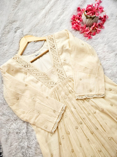 HN075 - Cotton Embedded Fabric with Lace Attached | House Of Noor