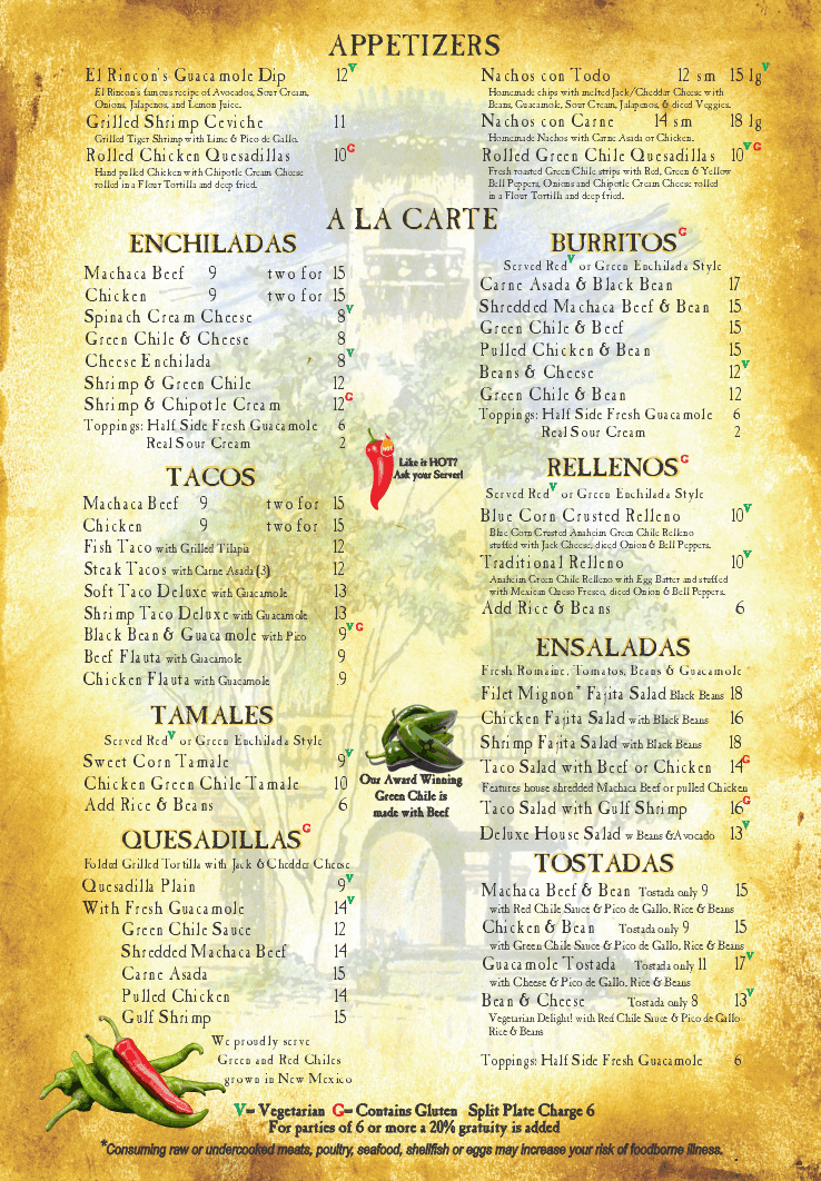 To Go Menu | El Rincon Restaurante Mexicano Sedona | United States