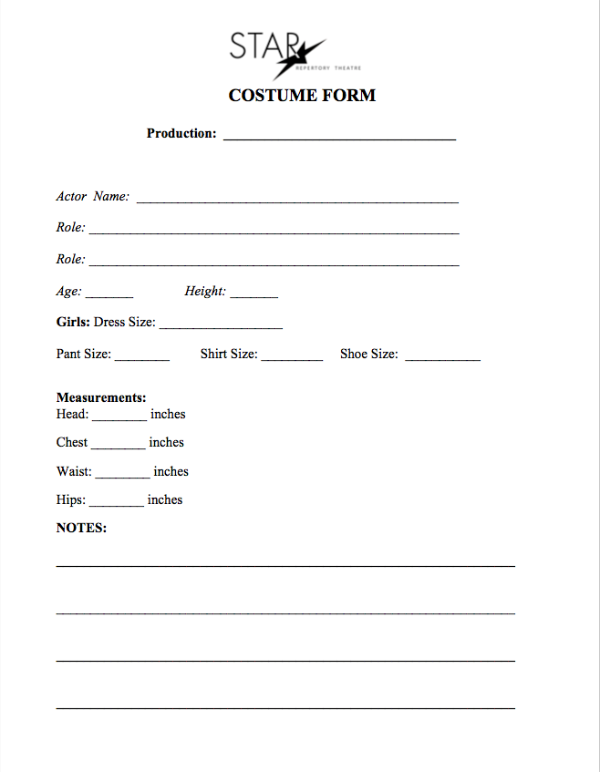 Costume Form | STARRepertoryTheatre