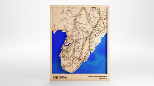 Suva Fiji Wood Map | The Maps Guy