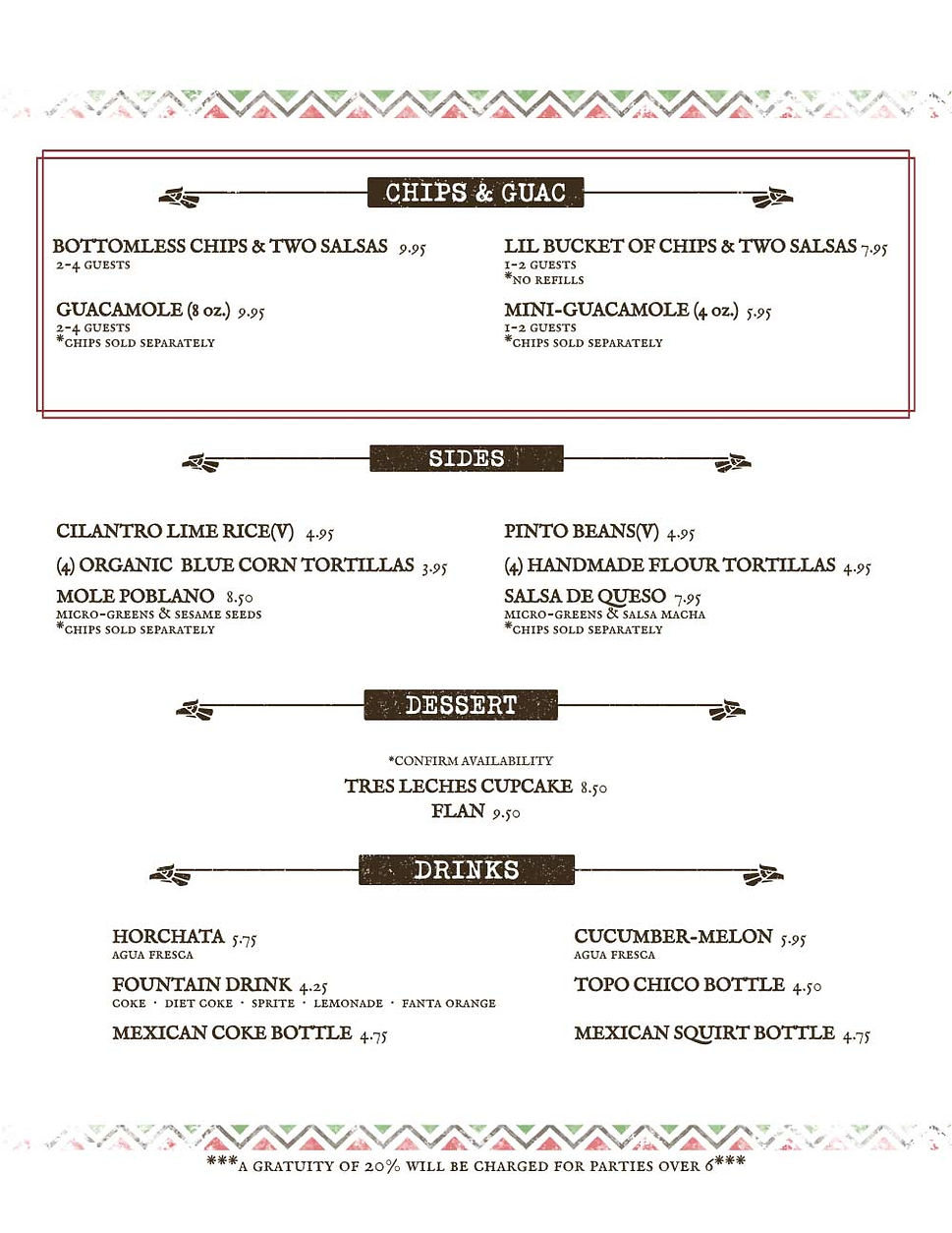 Menu | Cacao Mexicatessen