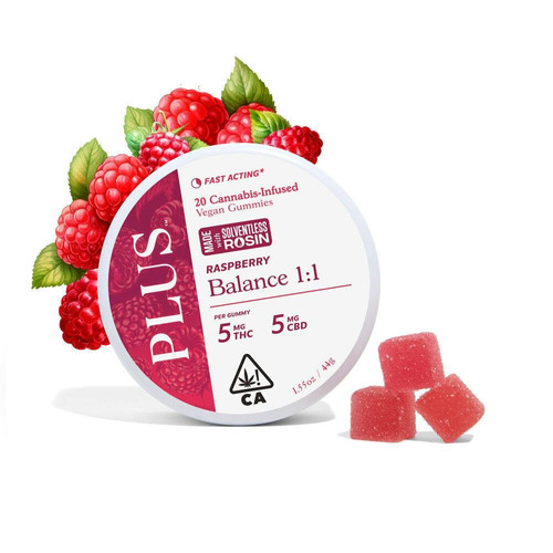 Plus | Raspberry Balance 1:1 Gummies Solventless Rosin Gummies | 100MG ...