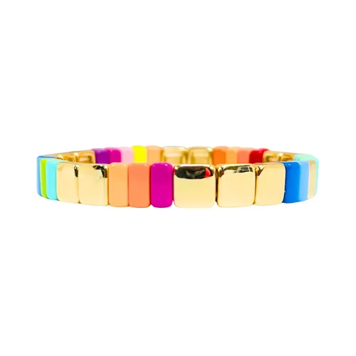 GOLD NARROW RAINBOW ENAMEL TILE BRACELET | Honey Be Bright