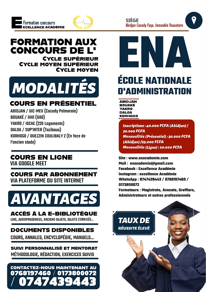 PRÉPARATION CONCOURS ENA Côte d'Ivoire 2025-2026Formation concours et ...