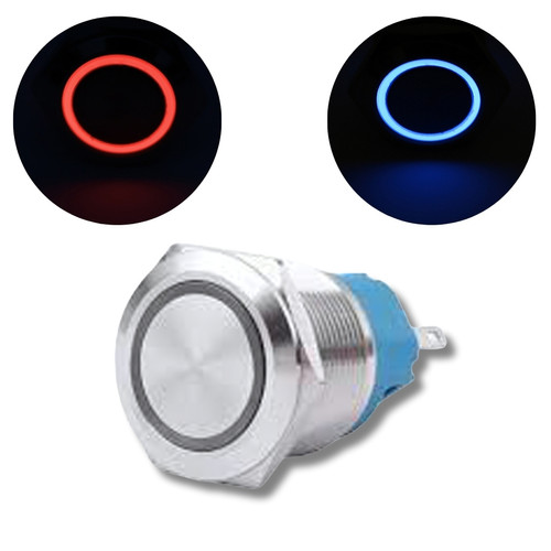 Dual LED 22MM MOMENTARY 9 PIN DPDT RED+BLUE 12V DC | RDR Store